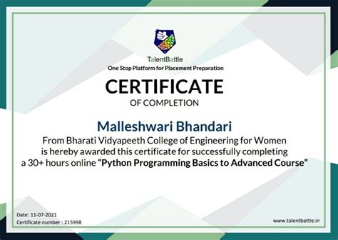 Malleshwari Bhandari On Linkedin Loveforpython Certification Python3 Programminglife