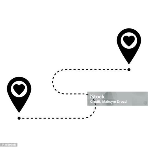 심장이 있는 두 개의 지리적 위치 표지판 심장 아이콘이 있는 지도 포인터입니다 연인 연결 장거리 관계 사랑은 거리를 모른다 해피 발렌타인 데이 카드 벡터 그림입니다 개념에