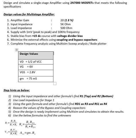 Solved Design And Simulate A Single Stage Amplifier Using Chegg