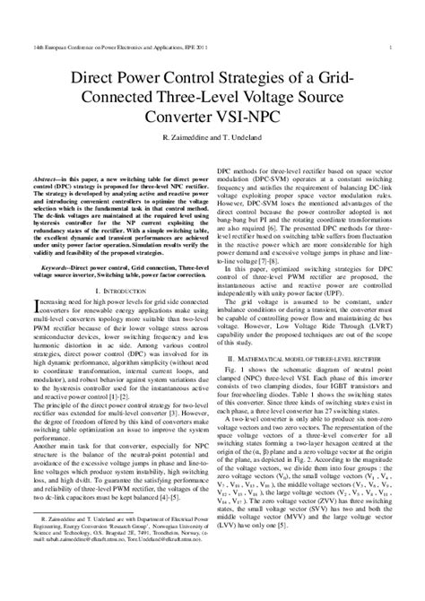 Pdf Direct Power Control Strategies Of A Gridconnected Three Level Voltage Source Converter