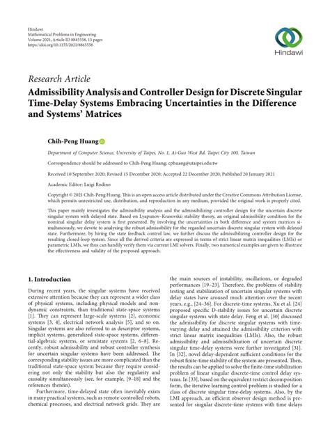 Pdf Admissibility Analysis And Controller Design For Discrete Singular Time Delay Systems