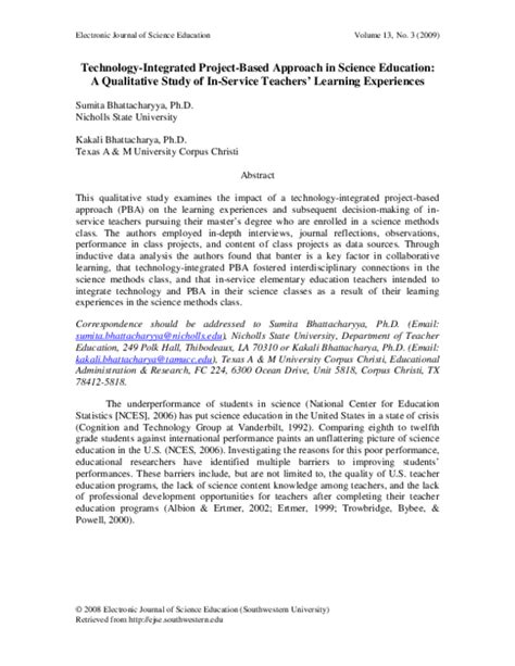 Pdf Technology Integrated Project Based Approach In Science Education