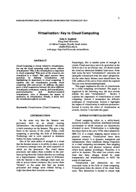 Pdf Virtualization Key To Cloud Computing