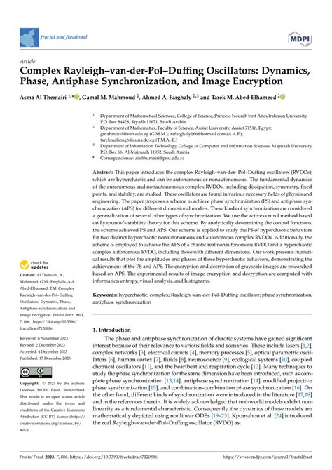 Pdf Complex Rayleighvan Der Polduffing Oscillators Dynamics Phase Antiphase