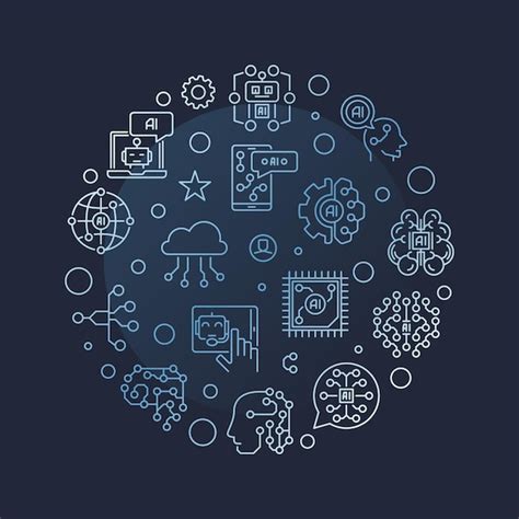 Premium Vector Ai Concept Line Round Blue Banner Artificial