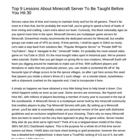 Top Three Classes About Minecraft Server To Learn Before You Hit