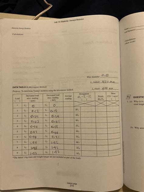 W्रta Table 1 Optical Lever Method L0 Initial 434