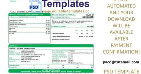 Italy Edison Bill Template Editable Templates