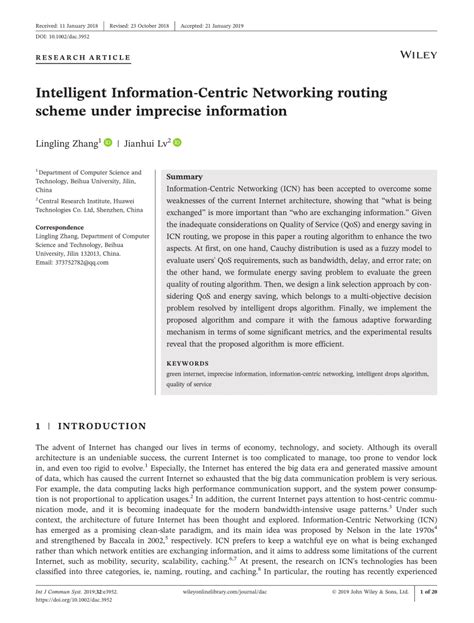 Intelligent Information‐centric Networking Routing Scheme Under Imprecise Information Request Pdf