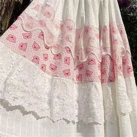 กระโปรงน่ารักลูกไม้เอวสูง Super Fairy ออกแบบใหม่ สไตล์ Retro และpastoral สำหรับฤดูใบไม้ผลิและฤดู