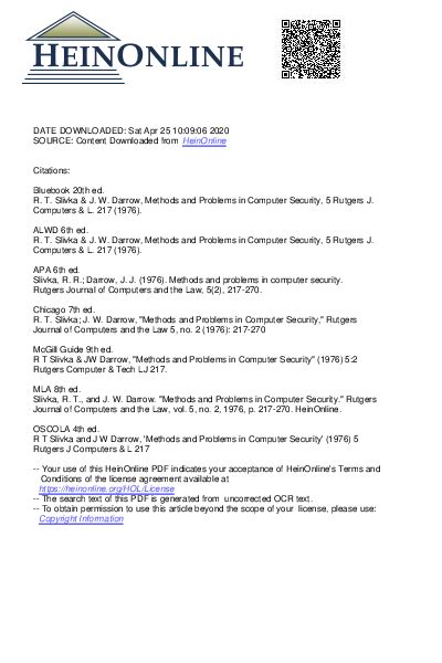 Pdf Methods And Problems In Computer Security