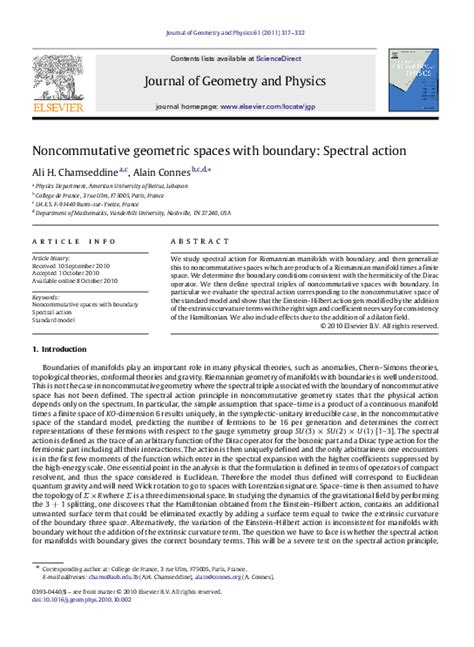 Pdf Noncommutative Geometric Spaces With Boundary Spectral Action