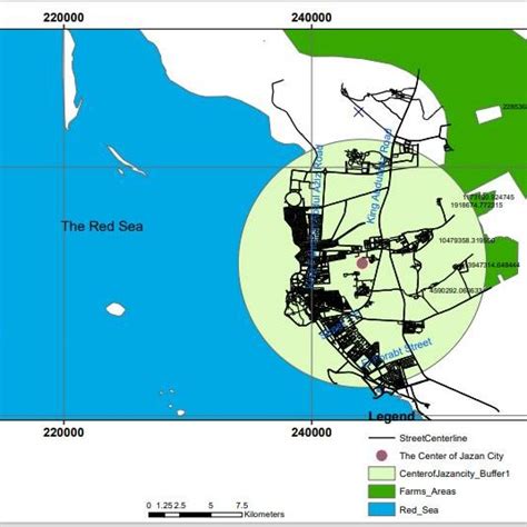 buffer 10 kilometers around the center of jazan city is derived from download scientific