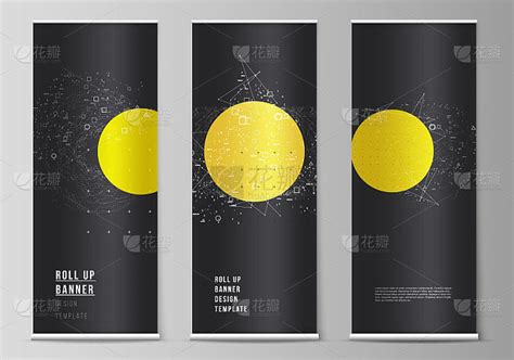 矢量插图布局的滚动旗帜站垂直传单旗帜设计业务模板科学或技术3d背景与动态粒子化学和科学概念