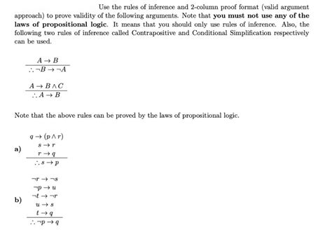 Solved Use The Rules Of Inference And 2 Column Proof Format