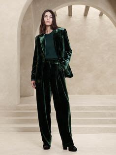 Dark Green Women Velvet Pants Suit 2 Suits For Women Velvet