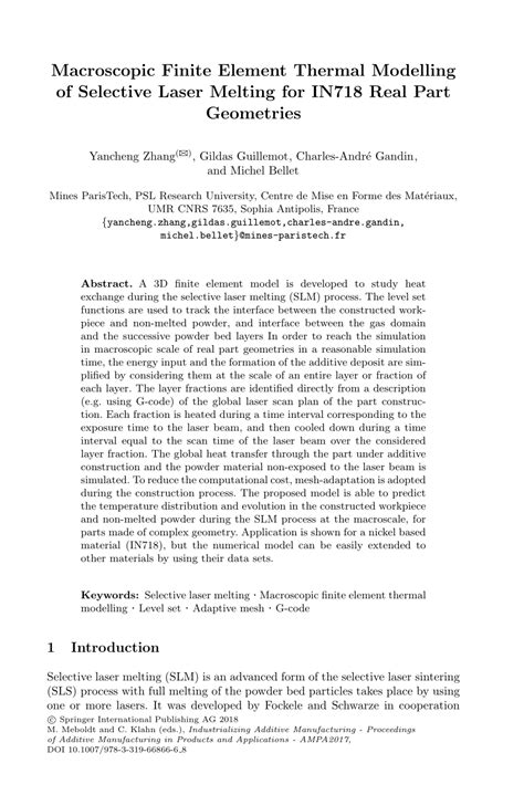 Pdf Macroscopic Finite Element Thermal Modelling Of Selective Laser Melting For In718 Real