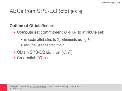 Structure Preserving Signatures On Equivalence Classes Ppt