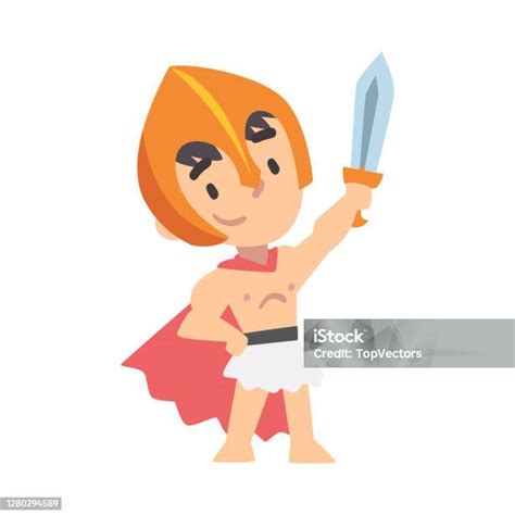 칼 만화 스타일 벡터 일러스트와 갑옷에 그리스 전사 소년 캐릭터 검에 대한 스톡 벡터 아트 및 기타 이미지 검 귀여운 동화 Istock