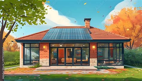 Colorful Cartoon Illustration Of Passive Solar Design Featuring Large