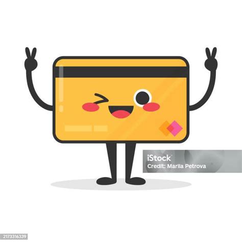 귀여운 만화 신용 카드 캐릭터 플라스틱 은행 카드 마스코트 평화 표시 제스처 및 윙크를 보여줍니다 벡터 일러스트 레이 션 가공의 인물에 대한 스톡 벡터 아트 및 기타 이미지