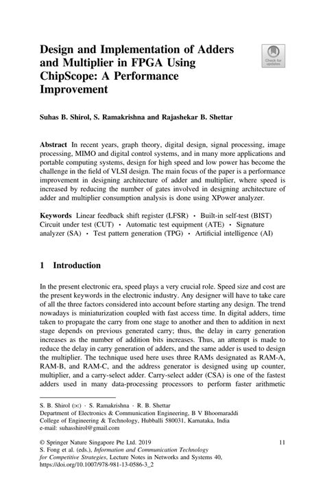 Pdf Design And Implementation Of Adders And Multiplier In Fpga Using Chipscope A Performance