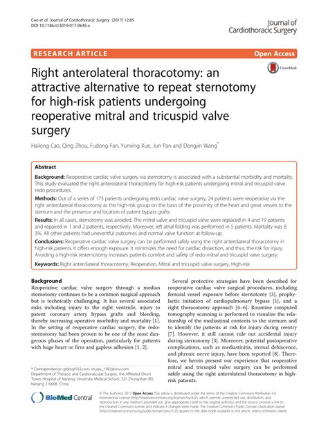 Pdf Right Anterolateral Thoracotomy An Attractive Alternative To Repeat Sternotomy For High