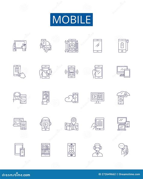 Handset Device Line Icons Collection Mobile Smartph Cellph Wireless