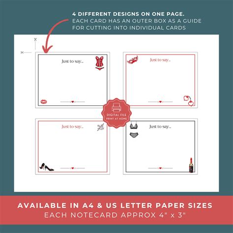 Printable Sexy Notecards Printable Pillow Notes Valentines Gift Card Naughty Love Notes Sexy