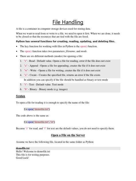 File Handling Pdf Computer File Text File