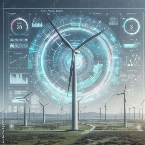 Modern Wind Turbine With A Detailed Energy Data Analytics Dashboard In The Foreground