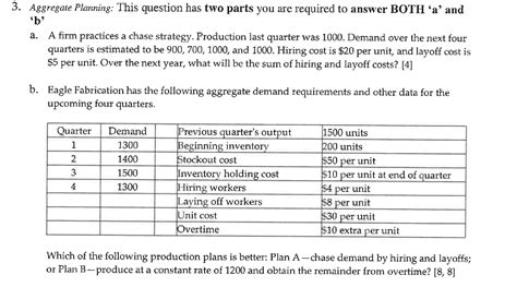 Solved 3 Aggregate Planning This Question Has Two Parts