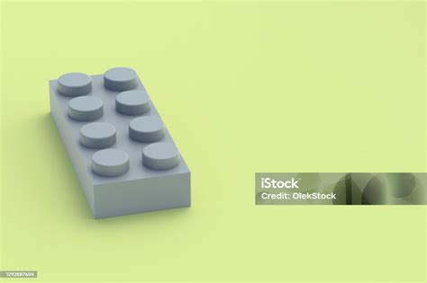 노란색 배경에 회색 플라스틱 장난감 블록 개발 자식용 직사각형 형상 생성자입니다 유치원 에서 교육을위한 벽돌 생성자 부품입니다 공간을 복사합니다 3d 렌더링 개발에 대한