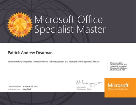 Microsoft Office Specialist Master Certification Pdf Postgraduate Education College Education