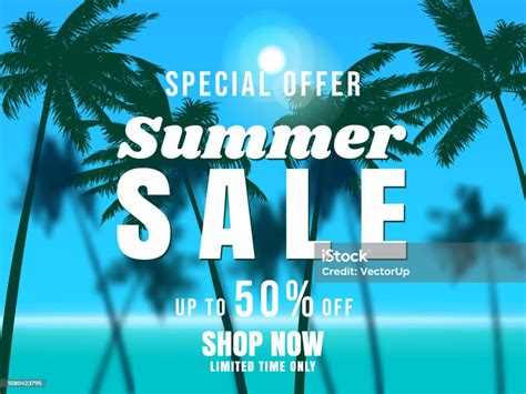여름 세일 배너 템플릿입니다 야자수 태양 하늘 열대 바다 여름 장면 개념에 대한 스톡 벡터 아트 및 기타 이미지 개념 계절 광고 Istock