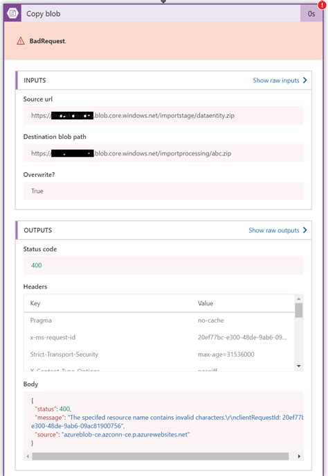 Azure Copy Blob Connector Gives 400 Error Invalid Characters