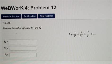 Solved Webwork 4 Problem 12 Previous Problem Problem List