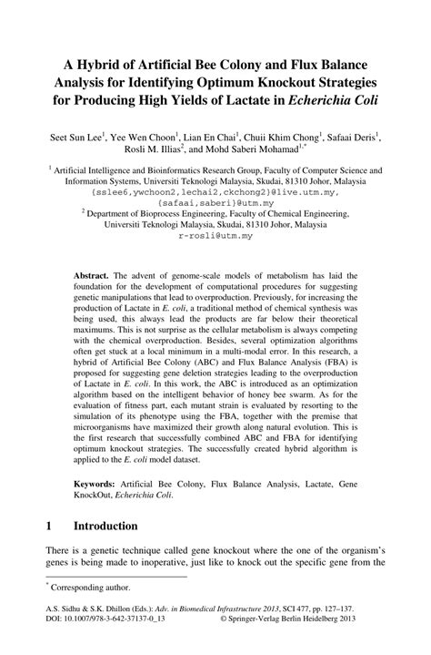 Pdf A Hybrid Of Artificial Bee Colony And Flux Balance Analysis For Identifying Optimum