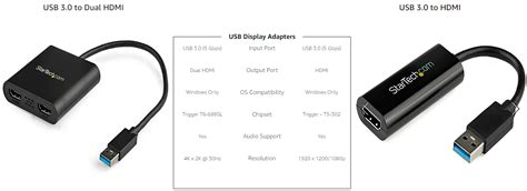StarTech Com USB 3 0 To Dual HDMI Adapter USB To 2x HDMI Monitor For Windows TAA