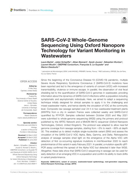 Pdf Sars Cov 2 Whole Genome Sequencing Using Oxford Nanopore Technology For Variant Monitoring