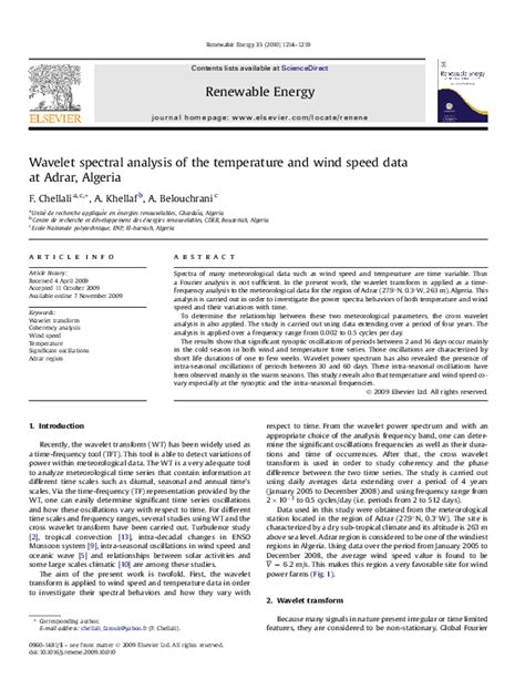 pdf wavelet spectral analysis of the temperature and wind speed data