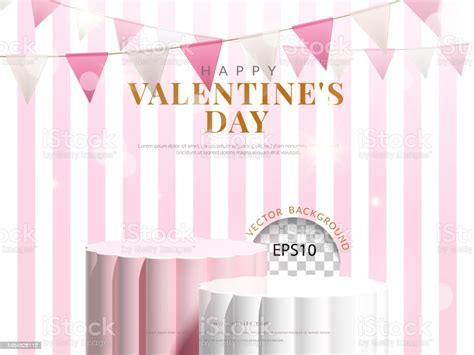 발렌타인 데이 배경 분홍색과 흰색 꽃 모양의 연단 제품 디스플레이를 위한 흰색 배경 3d 현실적인 벡터 일러스트 레이 션 강단에 대한 스톡 벡터 아트 및 기타 이미지