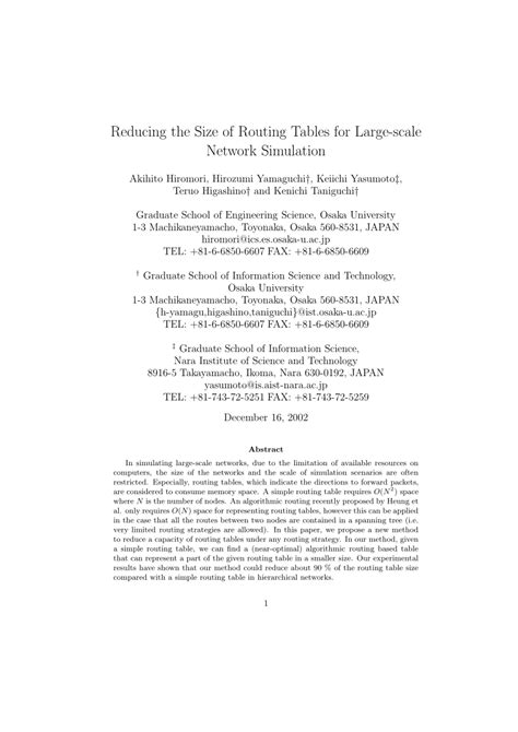 Pdf Reducing The Size Of Routing Tables For Large Scale Network Simulation