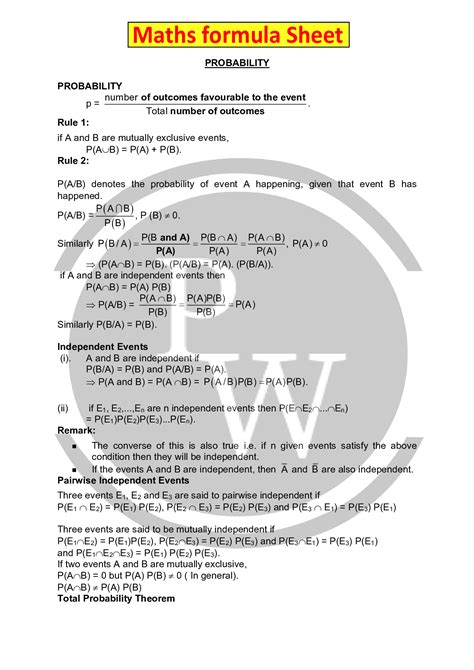Chapter Probability Class 11 Maths Formula