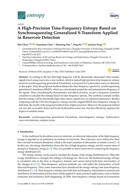 Pdf A High Precision Time Frequency Entropy Based On Synchrosqueezing Generalized S Transform