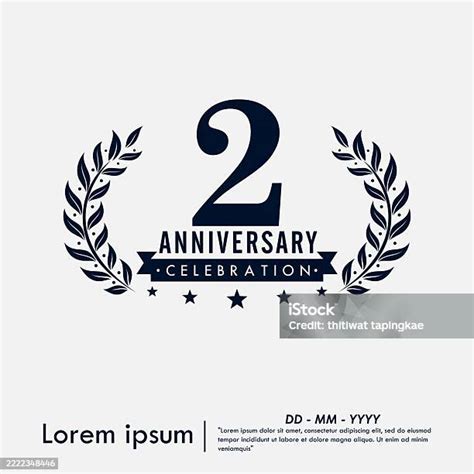 2주년 기념 엠블럼 축하 기념일 로고는 흰색 배경에 리본과 월계관으로 격리되어 있습니다 웹용 벡터 일러스트레이션 템플릿 디자인 2에 대한 스톡 벡터 아트 및 기타 이미지