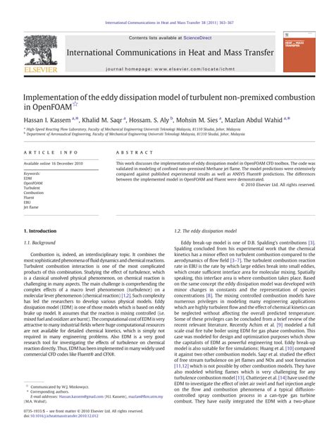Pdf Implementation Of The Eddy Dissipation Model Of Turbulent Non Premixed Combustion In Openfoam