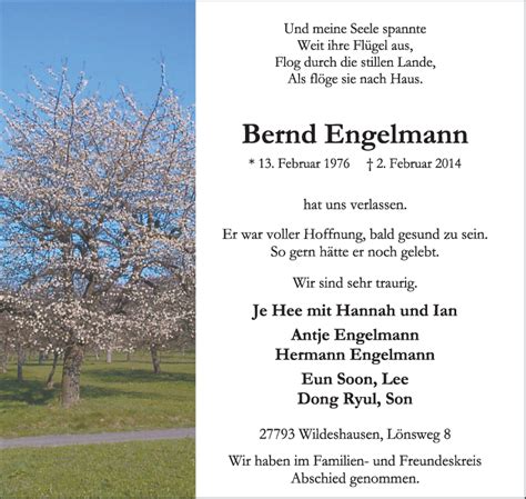 Traueranzeigen Von Bernd Engelmann Trauer Kreiszeitung De