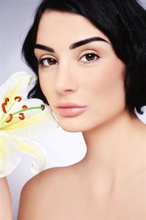 Brunette With Lily Stock Photo Image Of Eyebrows Glam