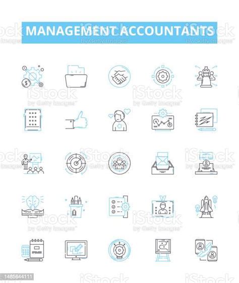 관리 회계사 벡터 라인 아이콘이 설정되었습니다 관리 회계사 Cfo 재무 감사 감사 분석가 그림은 개념 기호와 기호를 설명합니다 최고 재무 관리자에 대한 스톡 벡터 아트 및